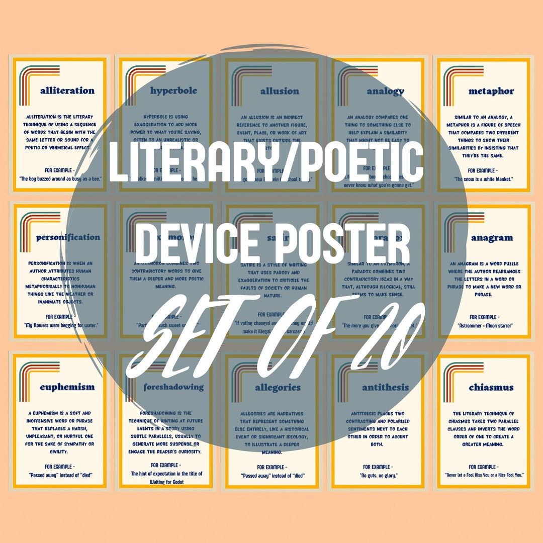 Literary Poetic Device Posters Set, Bundle of 20, English Classroom ...