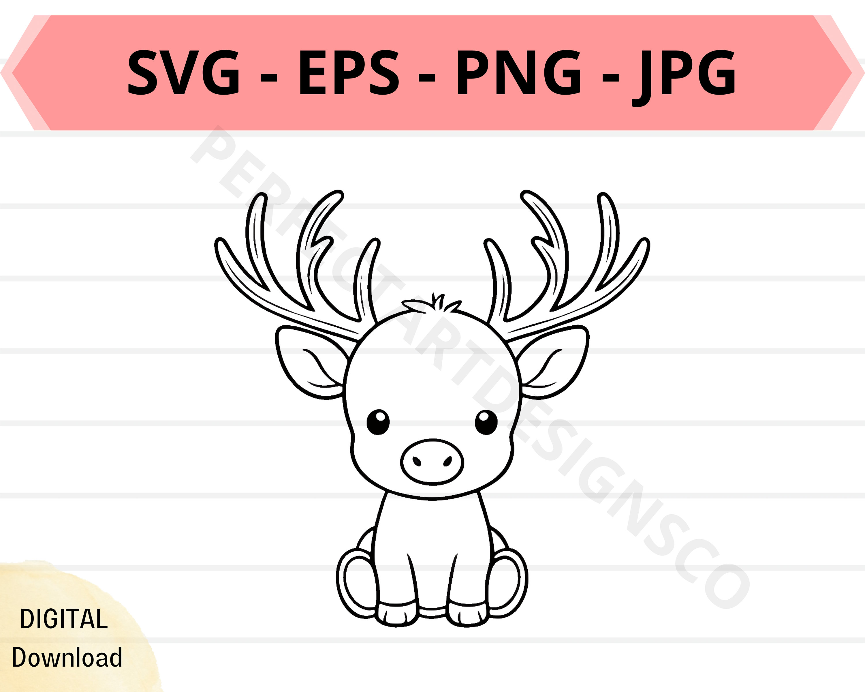 Cute Elk Svg File, Baby Elk Outline Svg, Elk Clipart Svg, Elk Svg Cut ...