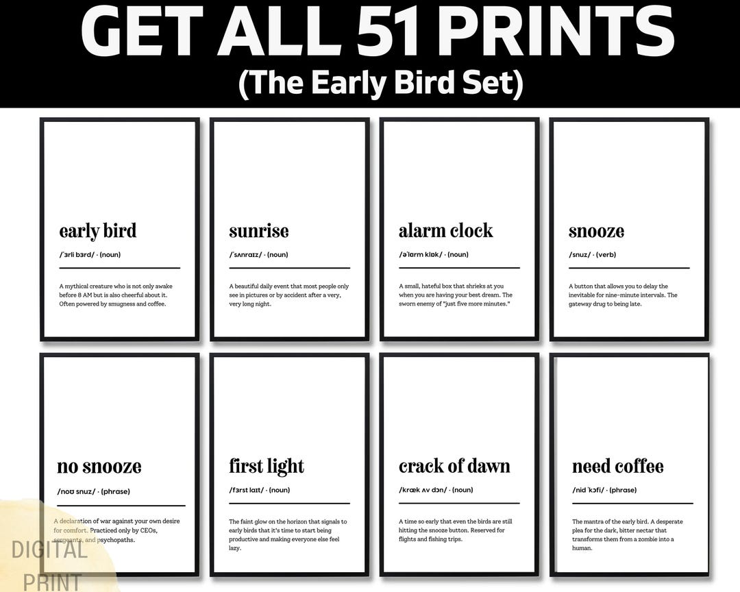 Early Bird Funny Definition, Morning Person Gift Idea, 5am Club Wall ...