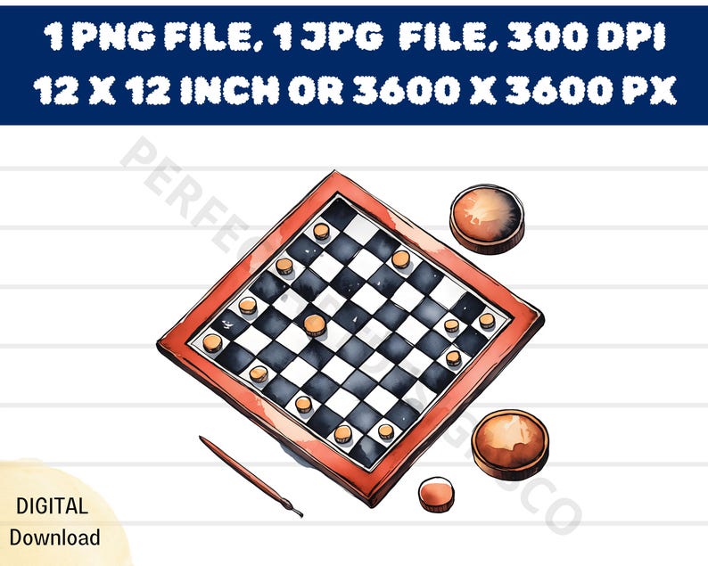 Checkers Printable Watercolor Clipart, Checkers High Quality ...