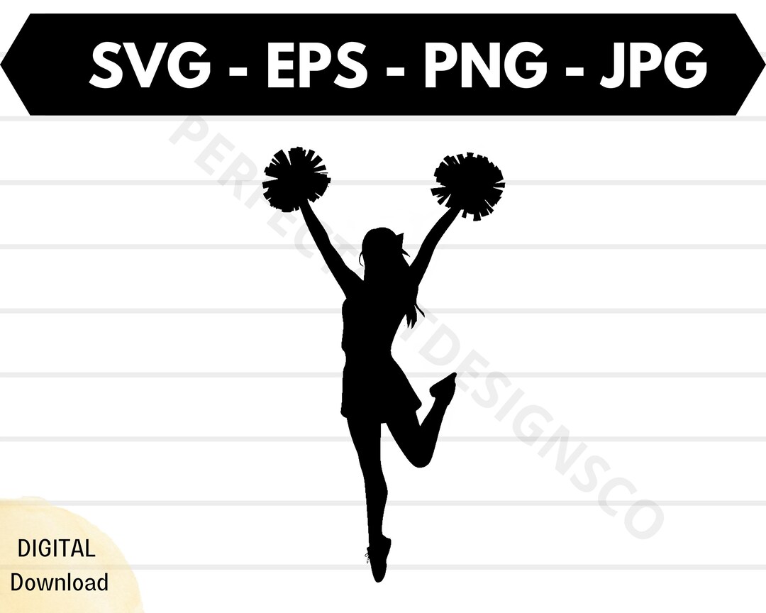 Cheerleading Black and White Silhouette Svg, Cheerleading Outline ...