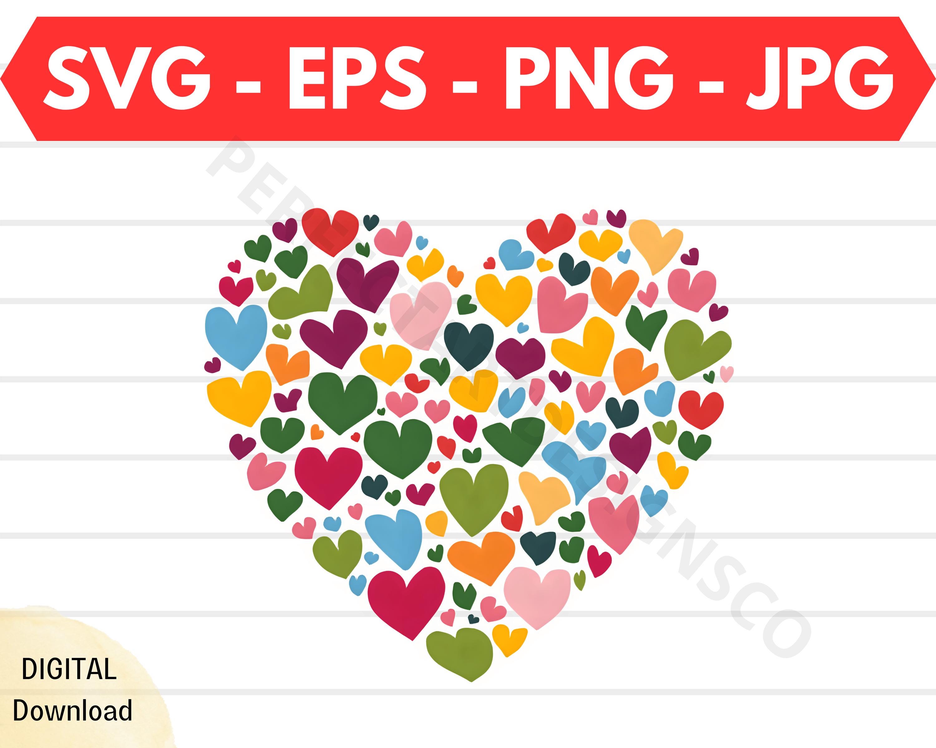 Colorful Heart Svg File for Cricut, Silhouette, Colorful Heart Clip Art ...