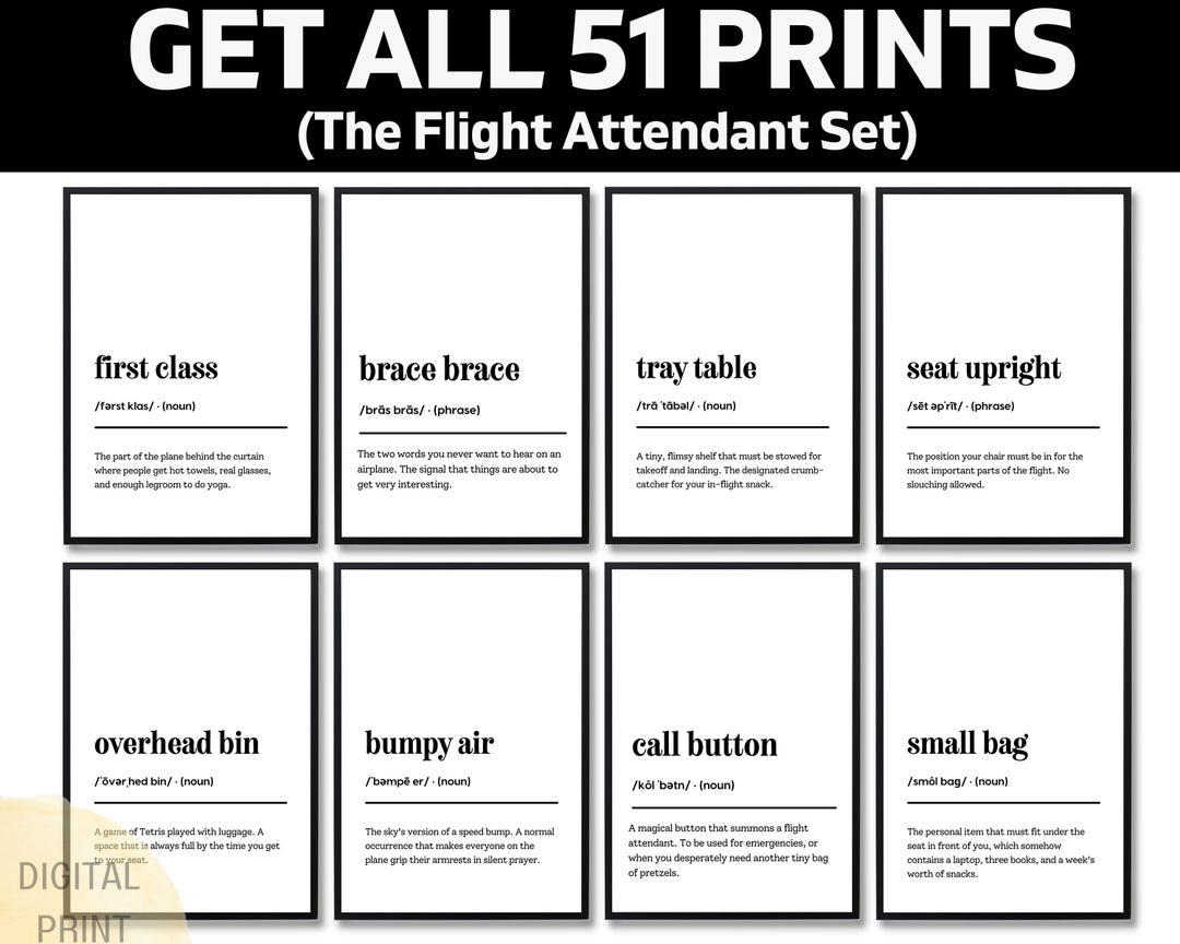 Funny Flight Attendant Definition Print, Humorous Aviation Wall Art ...