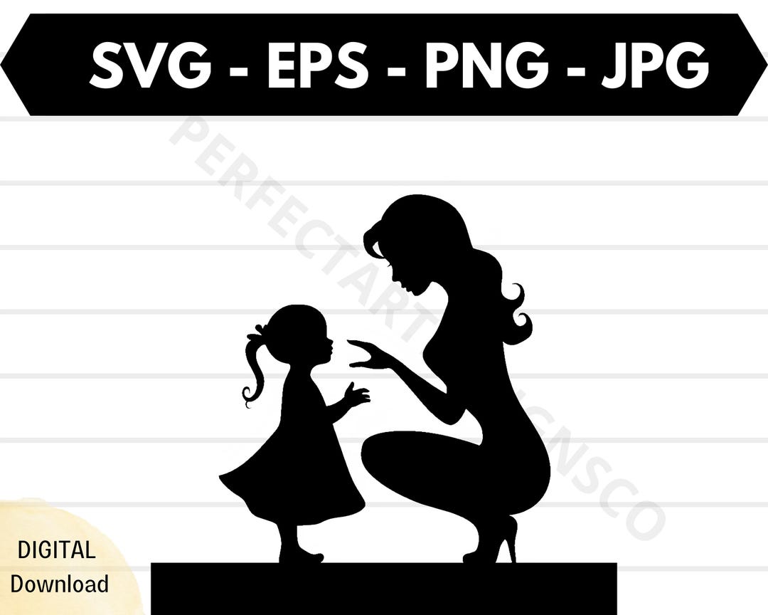Mother and Daughter Silhouette Svg, Mother and Daughter Outline, Mother ...