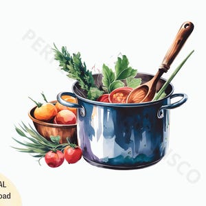 Cooking Pot Printable Watercolor Clipart, Cooking Pot High Quality ...