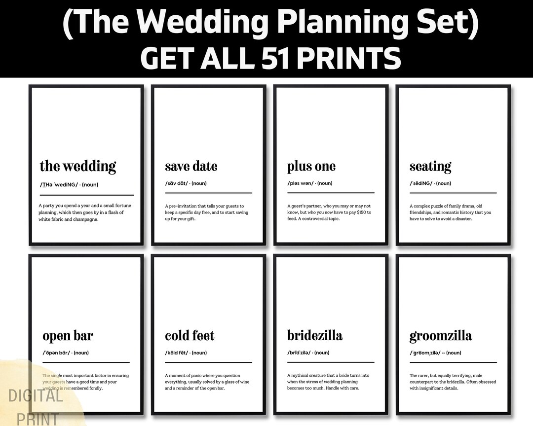 Funny Wedding Planning Definition Print, Humorous Bride to Be Gift ...
