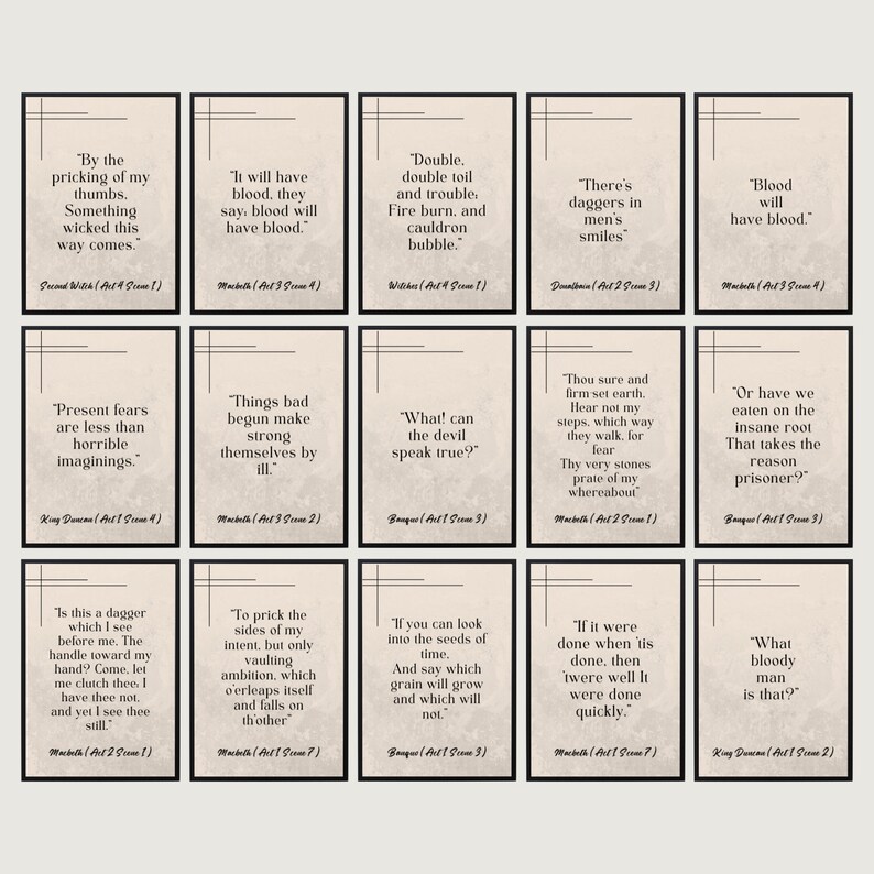 Macbeth Quotes English Classroom Decor, Set of 35 Quotes, Shakespeare ...