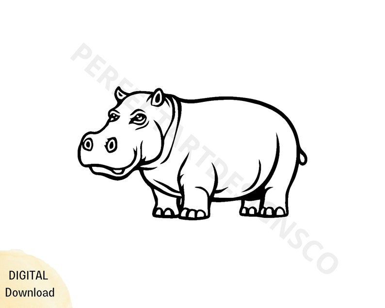 Hippo Outline Svg, Hippo Clipart, Hippo Svg for Shirt, Svg File for Cricut, Hippo Cut File ...