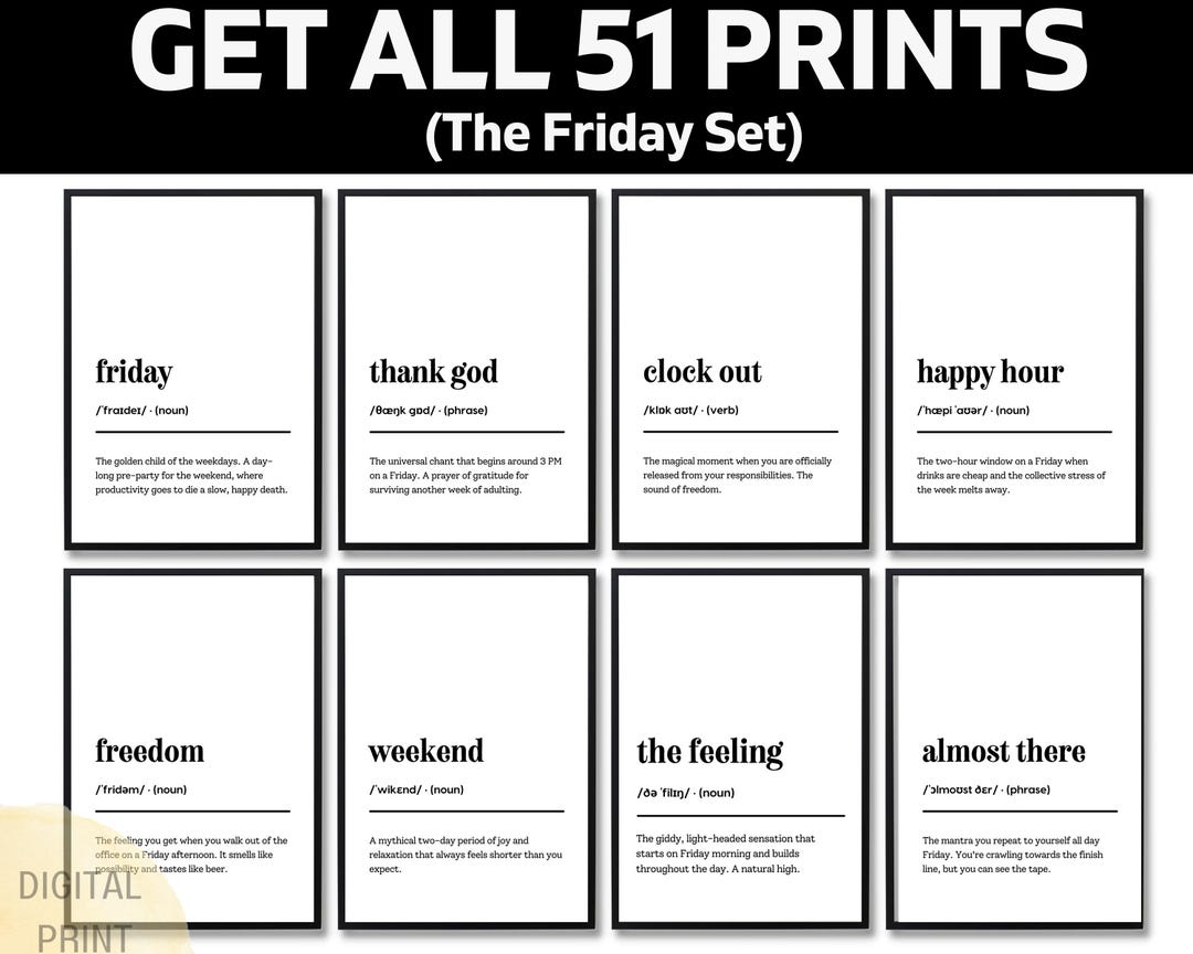 Funny Friday Definition Print, TGIF Wall Art Quote, Weekend Vibes Decor ...