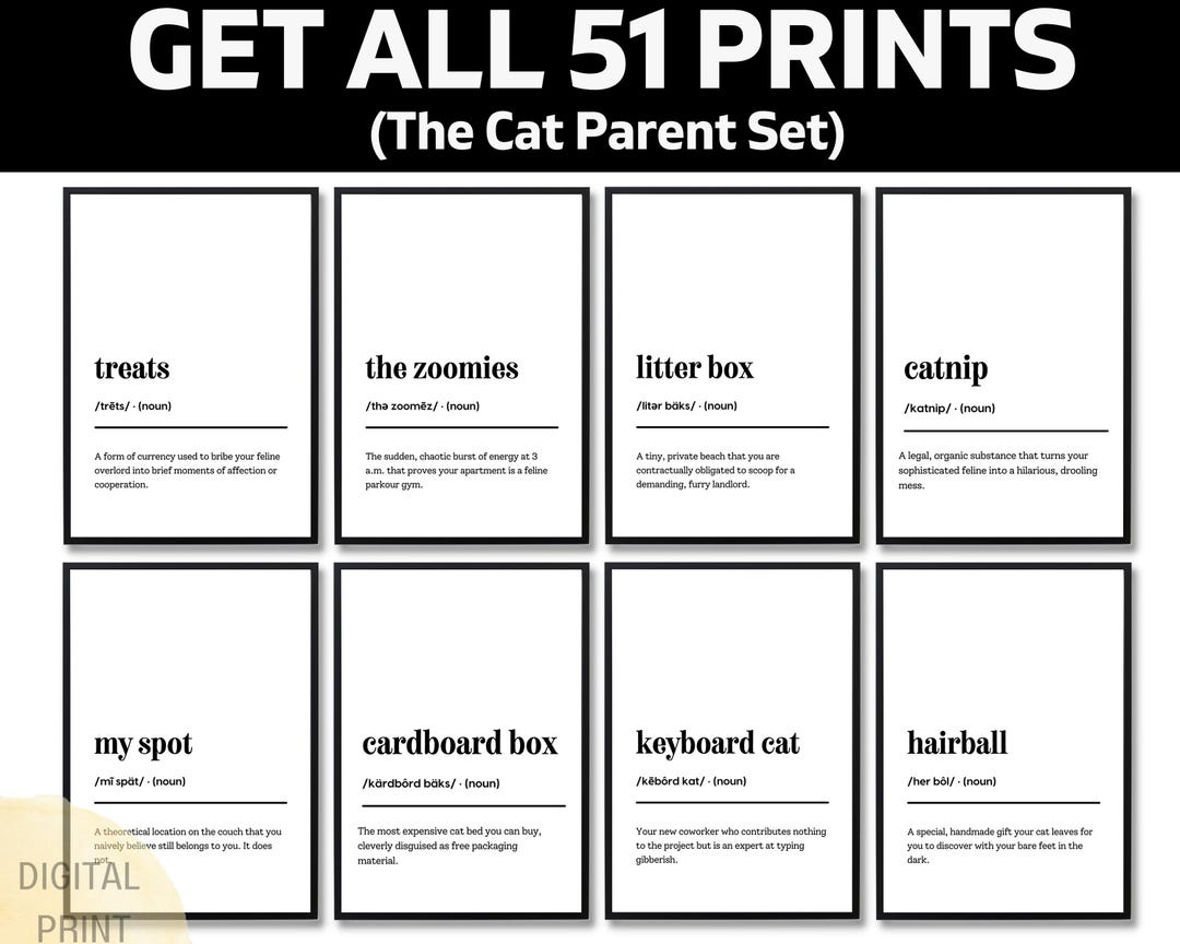 Funny Cat Parent Definition Print, Humorous Wall Art Gift for Cat Mom ...