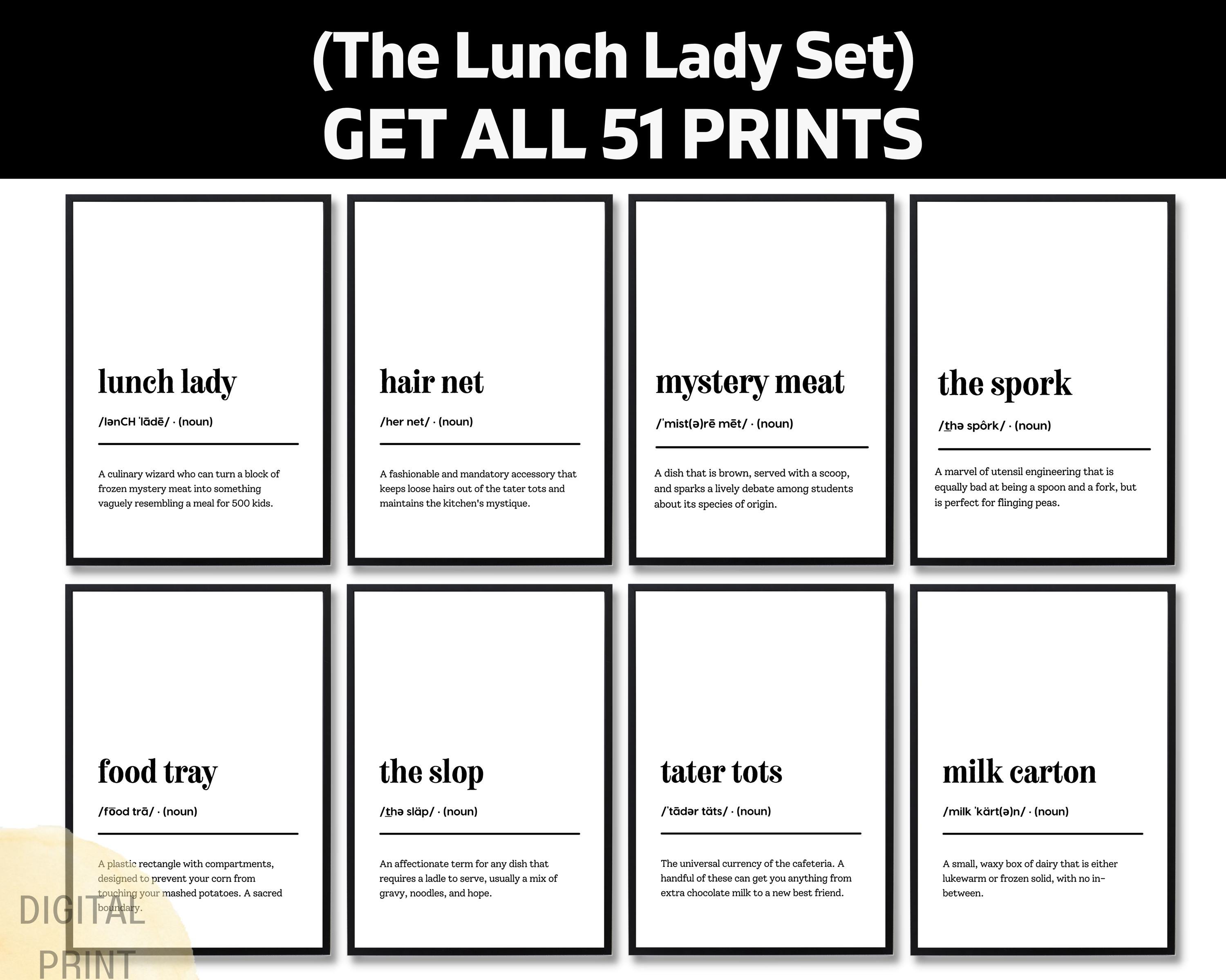 Funny Lunch Lady Definition Print, Cafeteria Staff Gift, School Worker ...