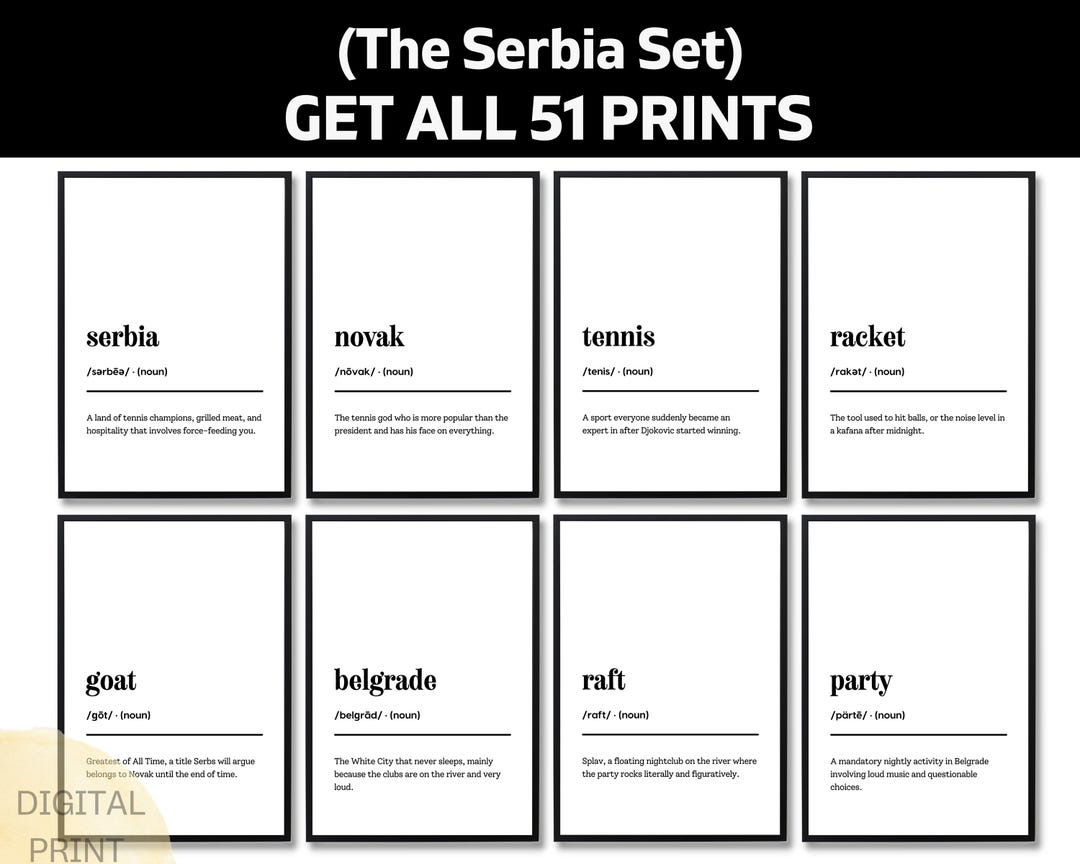Funny Serbia Definition Print Set, Serbian Humor Wall Art, Belgrade ...