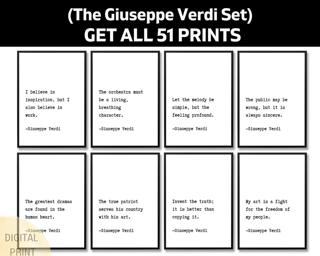 51 Giuseppe Verdi Quotes, Printable Opera Composer Wall Art, Italian ...