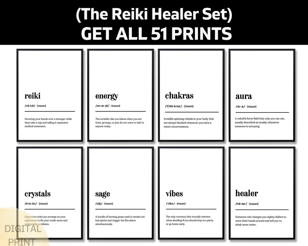 Funny Reiki Healer Definition Print Set, Energy Healing Gift, Chakra ...