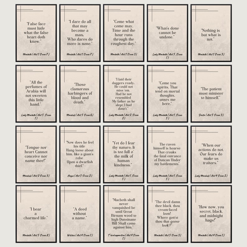 Macbeth Quotes English Classroom Decor, Set of 35 Quotes, Shakespeare ...