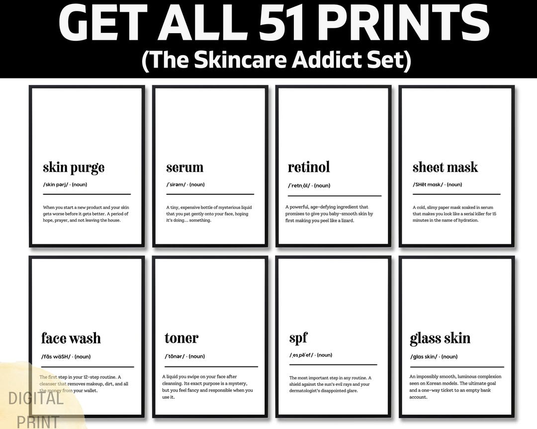 Funny Skincare Addict Definition, Humorous Bathroom Wall Art, Self Care ...