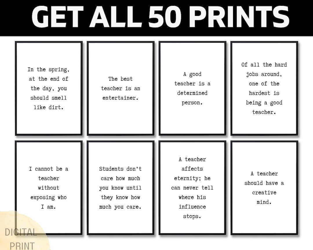 Teacher Inspirational Quotes Wall Art Set, 51 Motivational Classroom ...