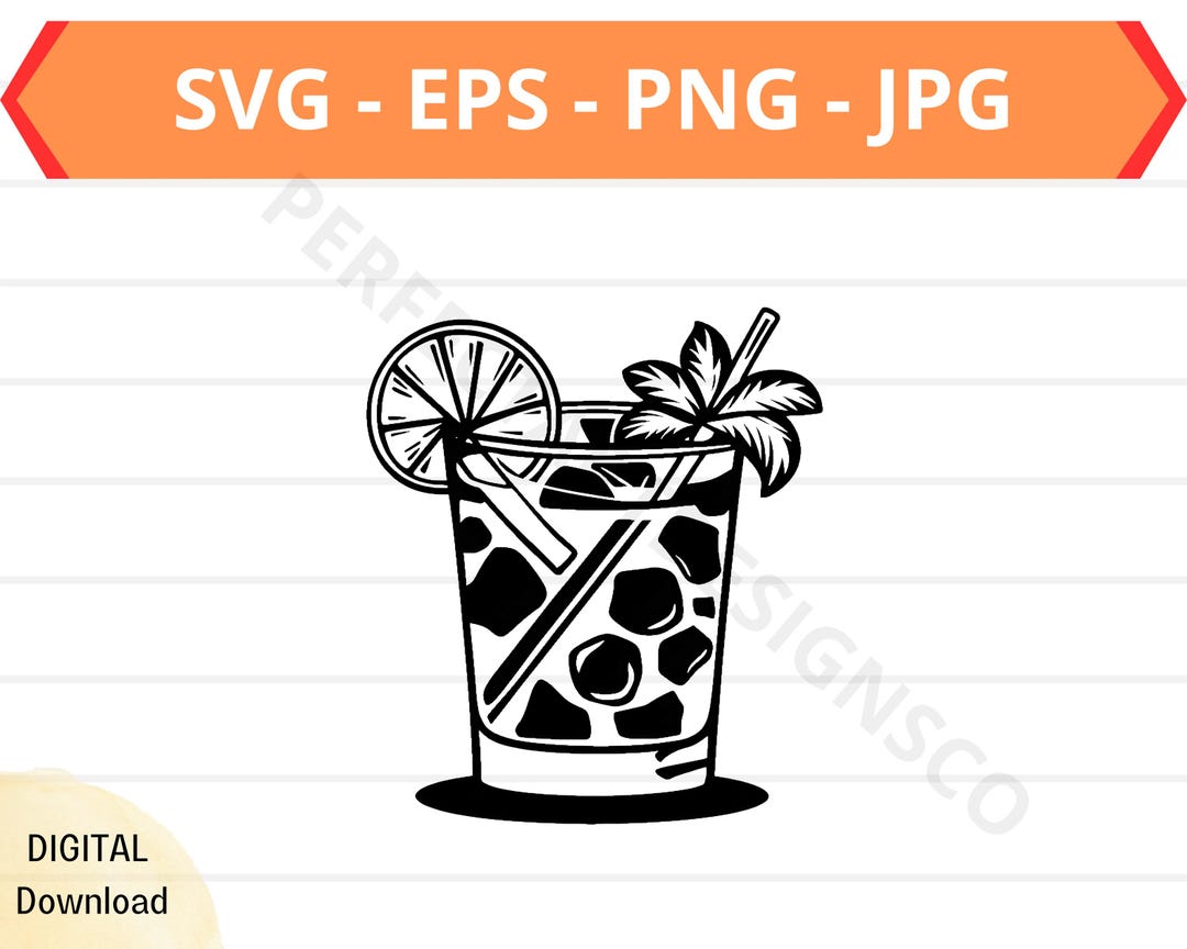 Mojito Glass Outline Svg, Mojito Glass Clipart, Mojito Glass Svg for ...