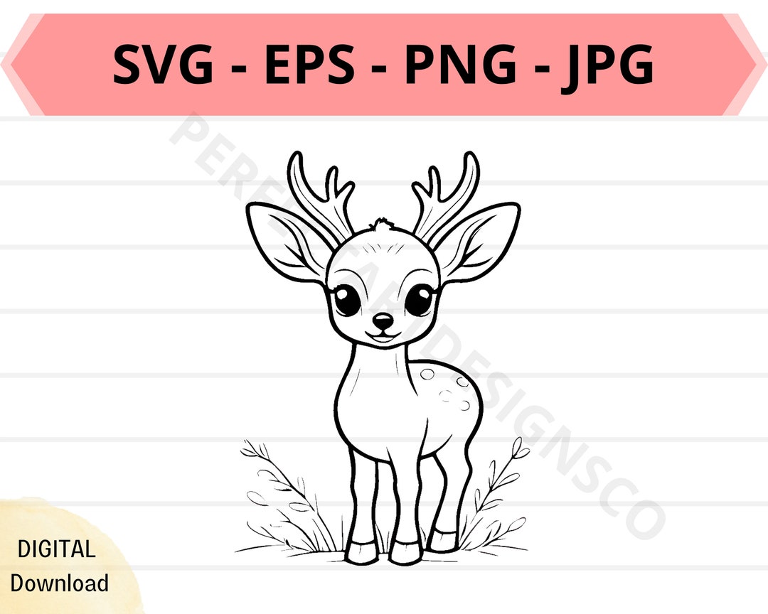 Cute Deer Svg File, Baby Deer Outline Svg, Deer Clipart Svg, Deer Svg ...