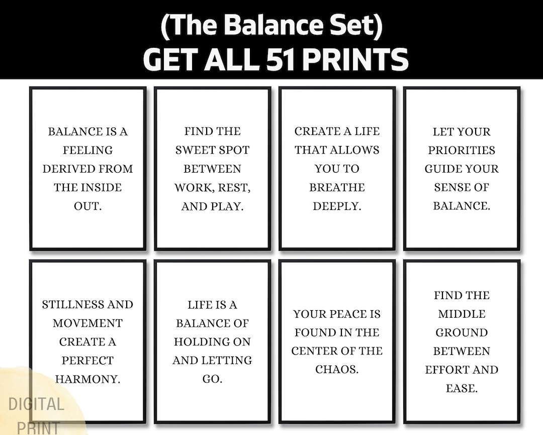 Life Balance Quotes Printable Wall Art Set of 51 Digital Prints ...