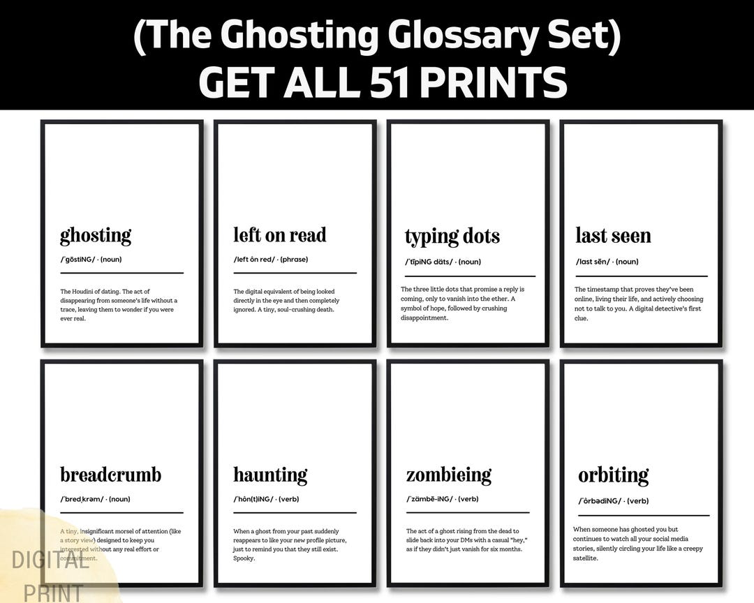 Ghosting Glossary Funny Definition Print, Modern Dating Sucks Wall Art ...