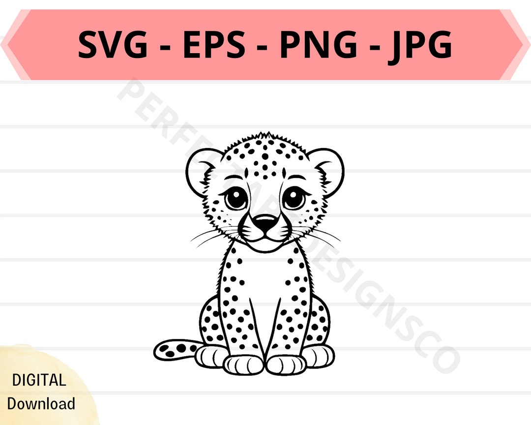 Cute Cheetah Cub Svg File, Baby Cheetah Outline Svg, Cheetah Cub ...
