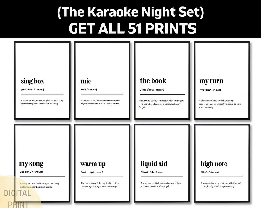 Karaoke Definition Print Set of 51 Printable Music Wall Art Bundle ...