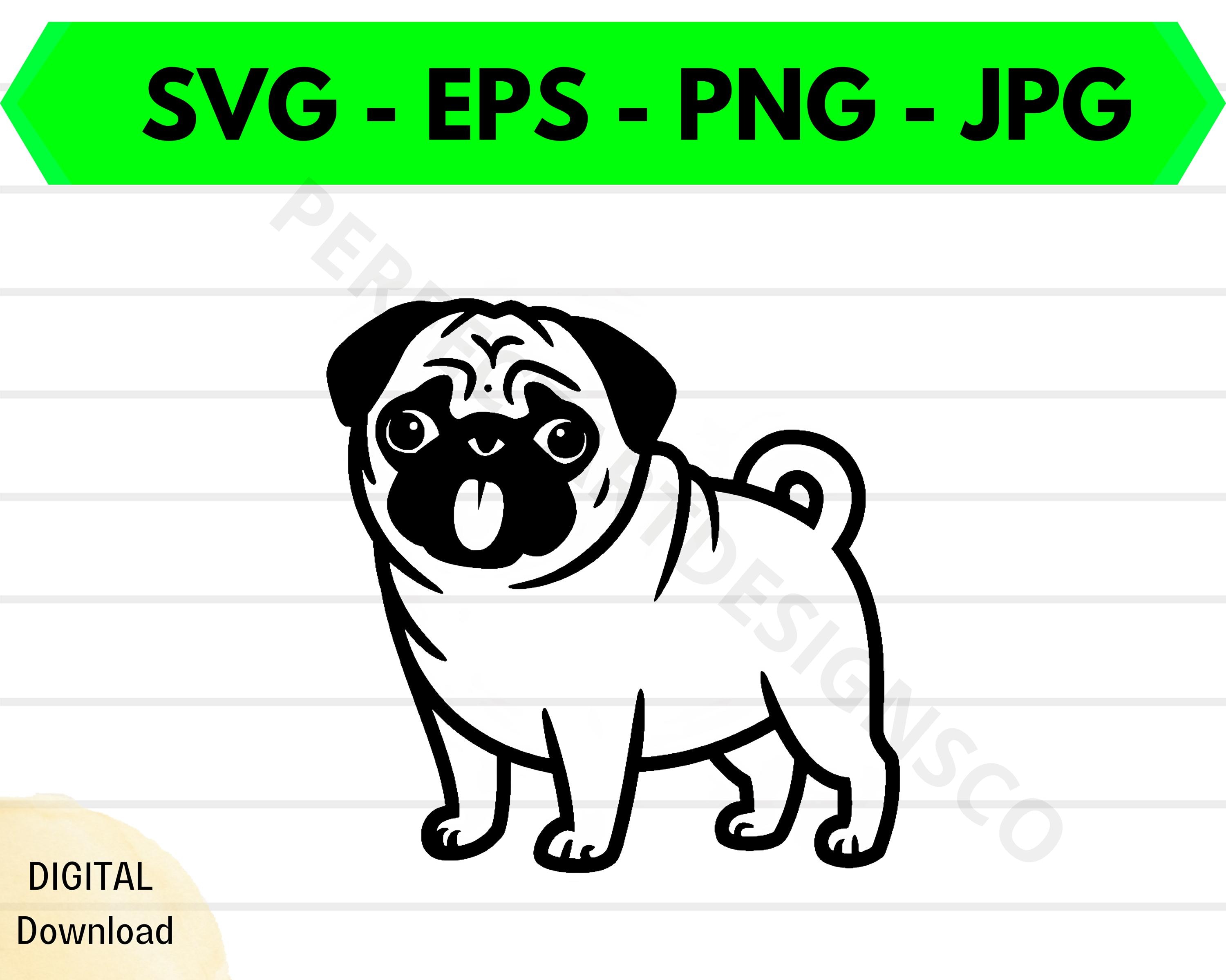 Pug Outline Svg, Pug Clipart, Pug Svg for Shirt, Svg File for Cricut ...