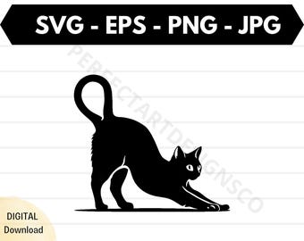 Stretching Cat Silhouette SVG File - Etsy UK