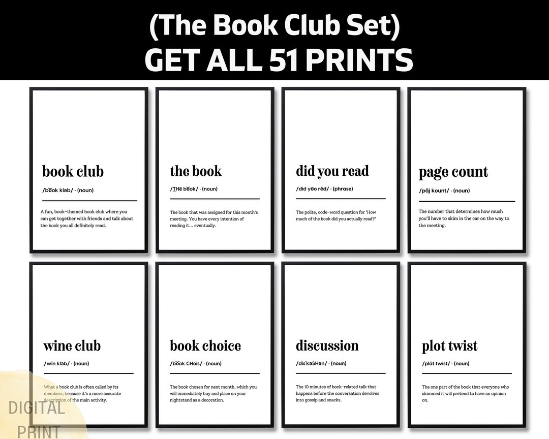 Book Club Funny Definition Print, Book Lover Gift, Reading Humor Wall ...