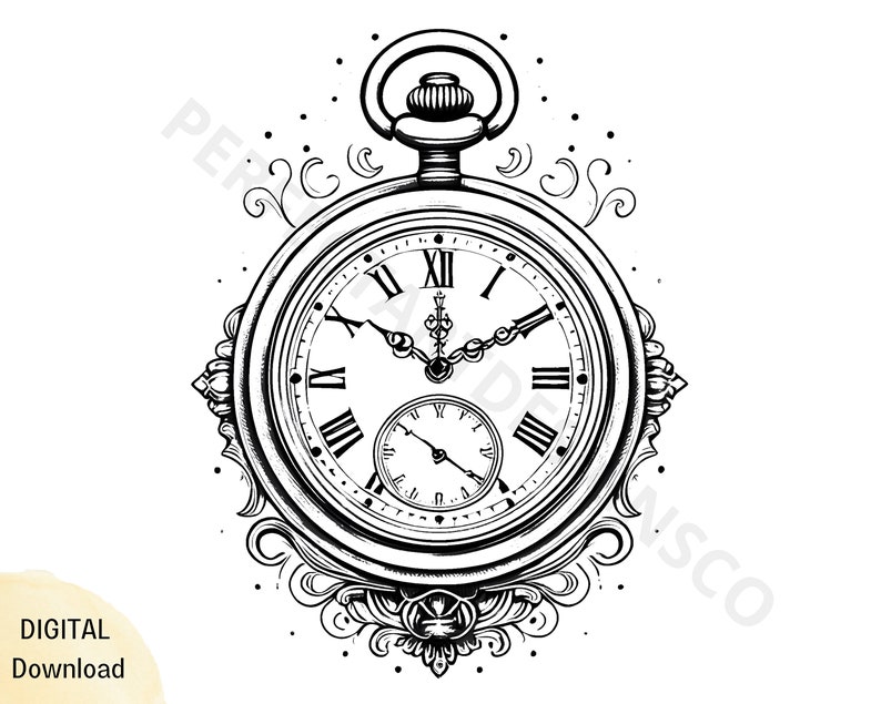 Pocket Watch Tattoo Illustration Svg,, Watch Svg File for Cricut and ...