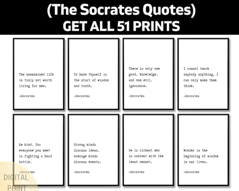 51 Socrates Quotes, Printable Philosophy Wall Art, Greek Philosopher ...
