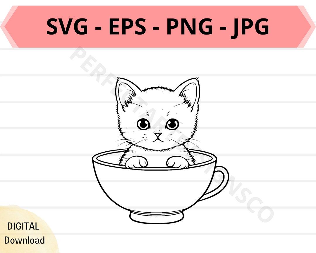 Cat Svg File, Baby Cat Cricut Machine Cutting Layered File, Cat Outline ...