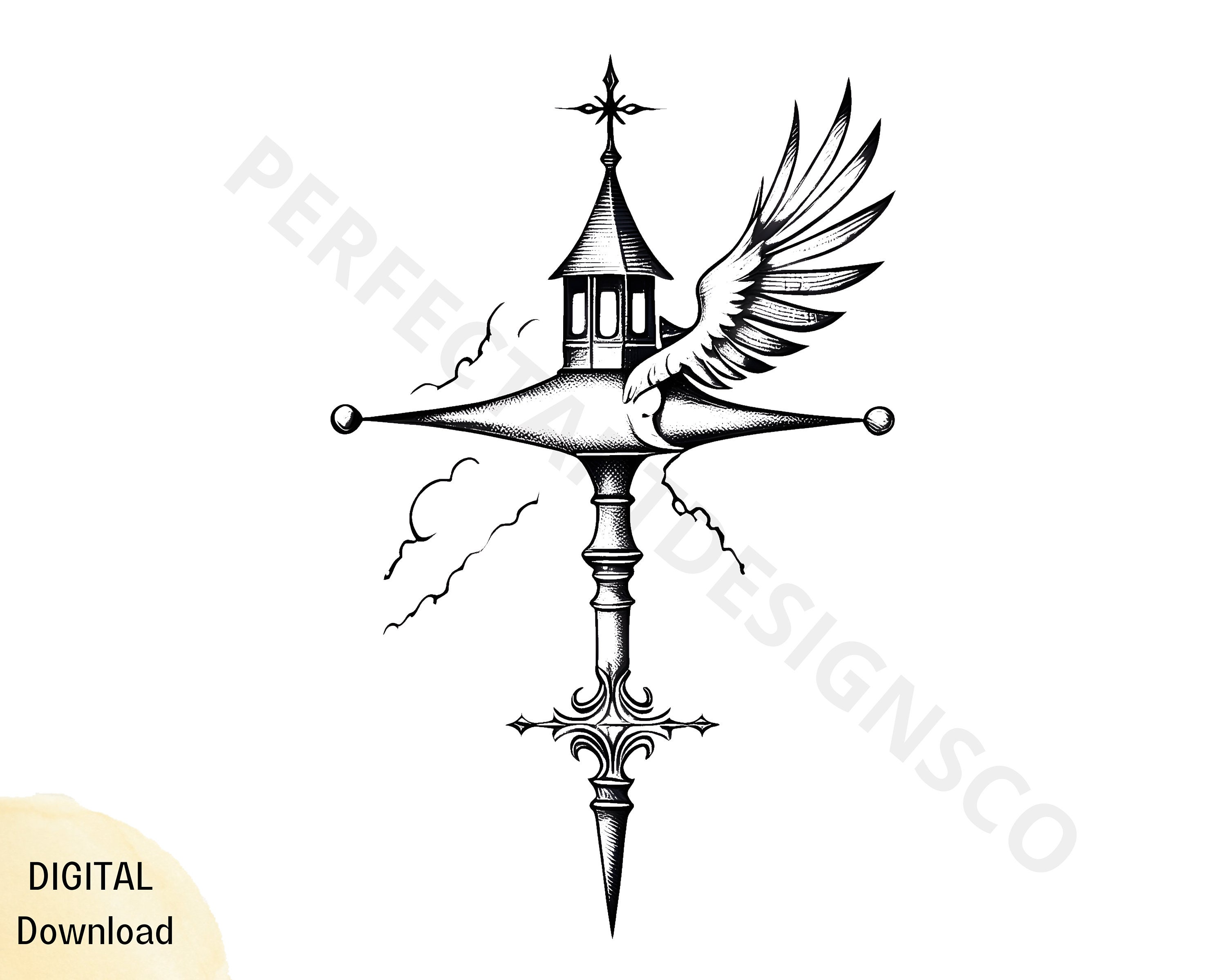 Weathervane Tattoo Illustration Svg, Weathervane Svg File for Cricut ...