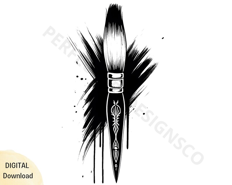 Paintbrush Tattoo Illustration Svg, Paintbrush Svg File for Cricut and ...