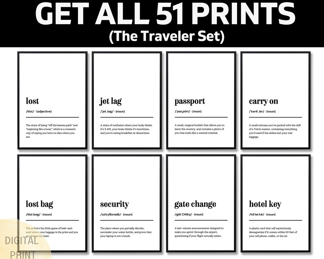 Funny Traveler Definition Print, Gift for Wanderlust, Travel Lover Wall ...