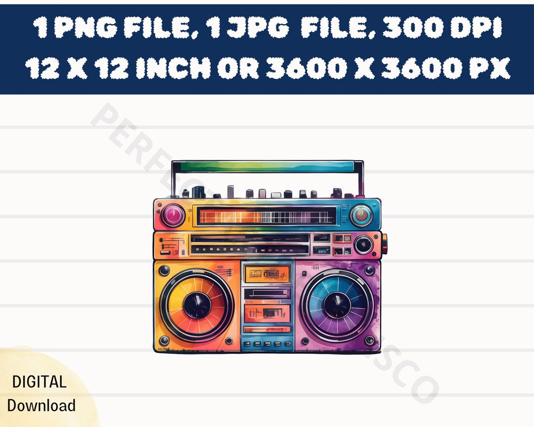 Colorful Boombox Watercolor Png Printable Download, Colorful Boombox ...
