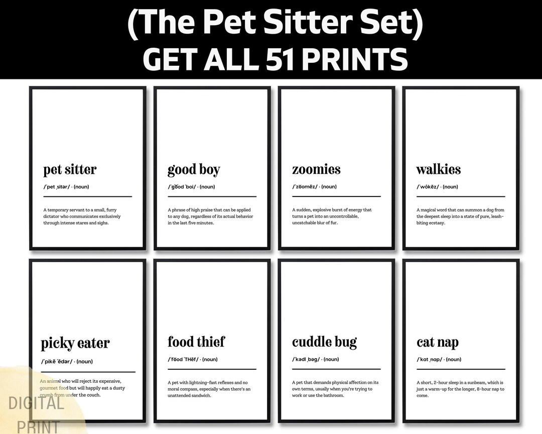 Funny Pet Sitter Definition Print, Humorous Dog Walker Gift, Vet Tech ...