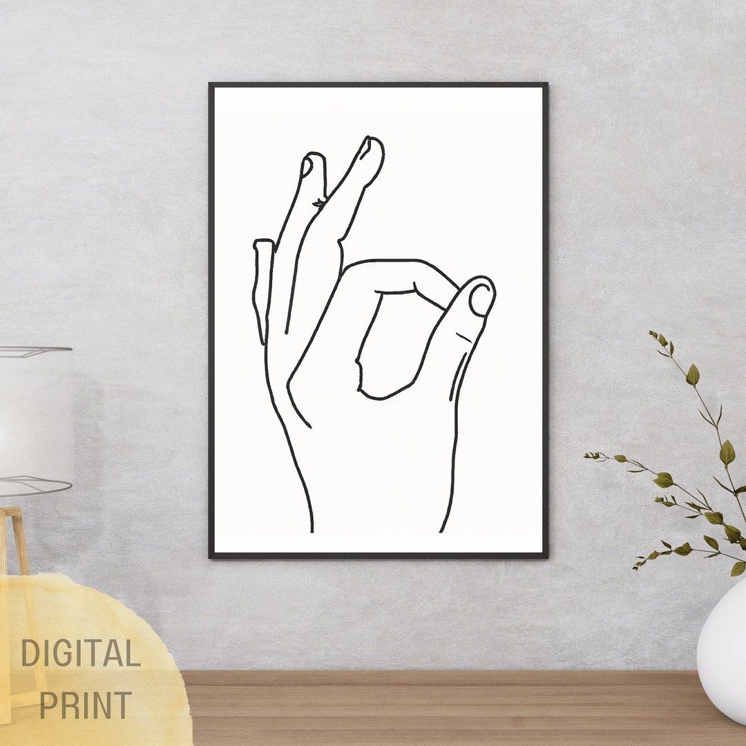 Hand Line Art Drawing Digital Poster Hand Line Print One Line Decor for ...