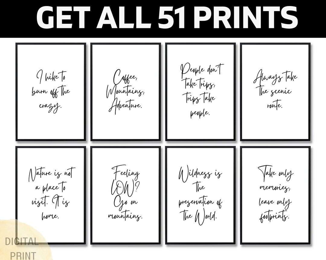 Hiking Adventure Quotes Digital Prints, 50 Outdoor Inspirational Wall ...