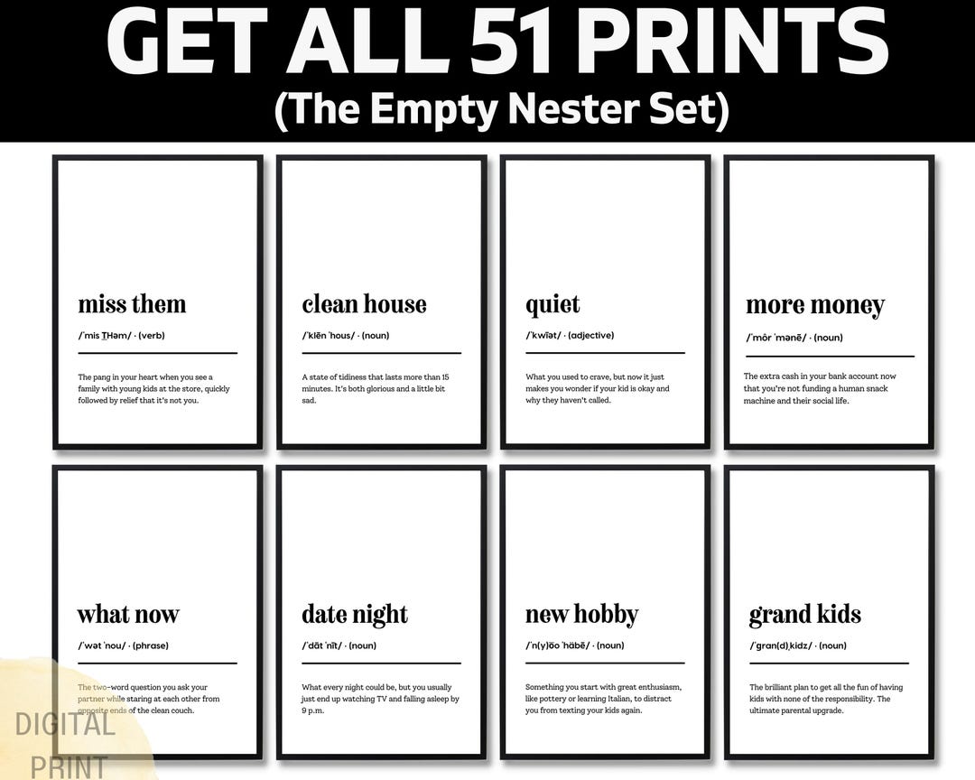 Empty Nester Funny Definition Print Set, New Empty Nester Gift, Funny ...