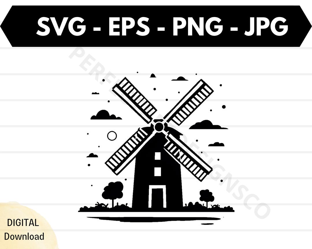 Windmill Silhouette Svg File, Windmill Cutting Svg File for Cricut ...