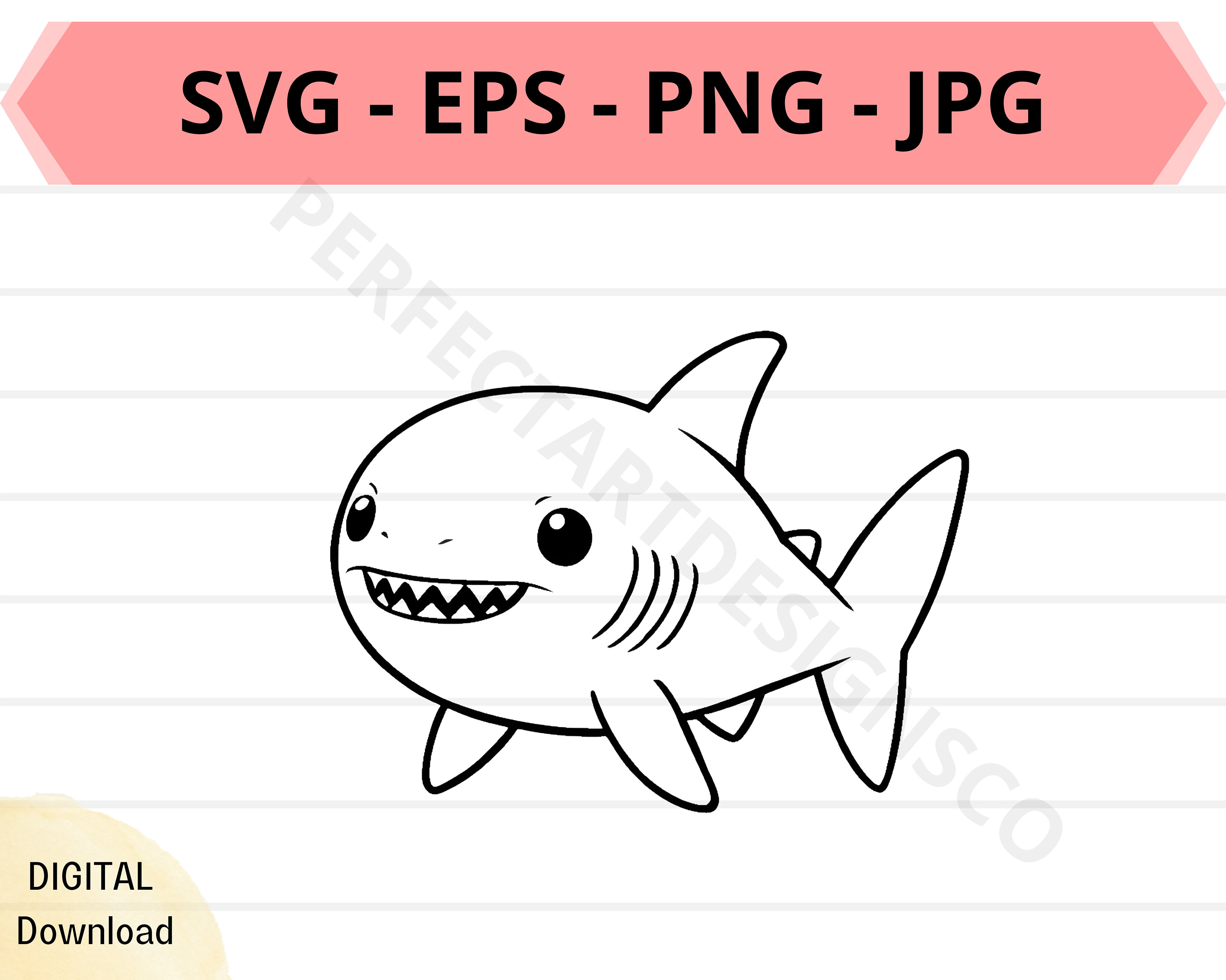 Cute Shark Svg File, Baby Shark Outline Svg, Shark Clipart Svg, Shark ...