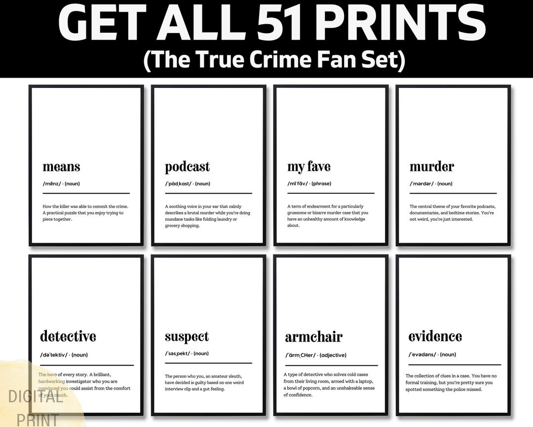 Funny True Crime Fan Definition Print, Gift for Murderino, Humorous ...