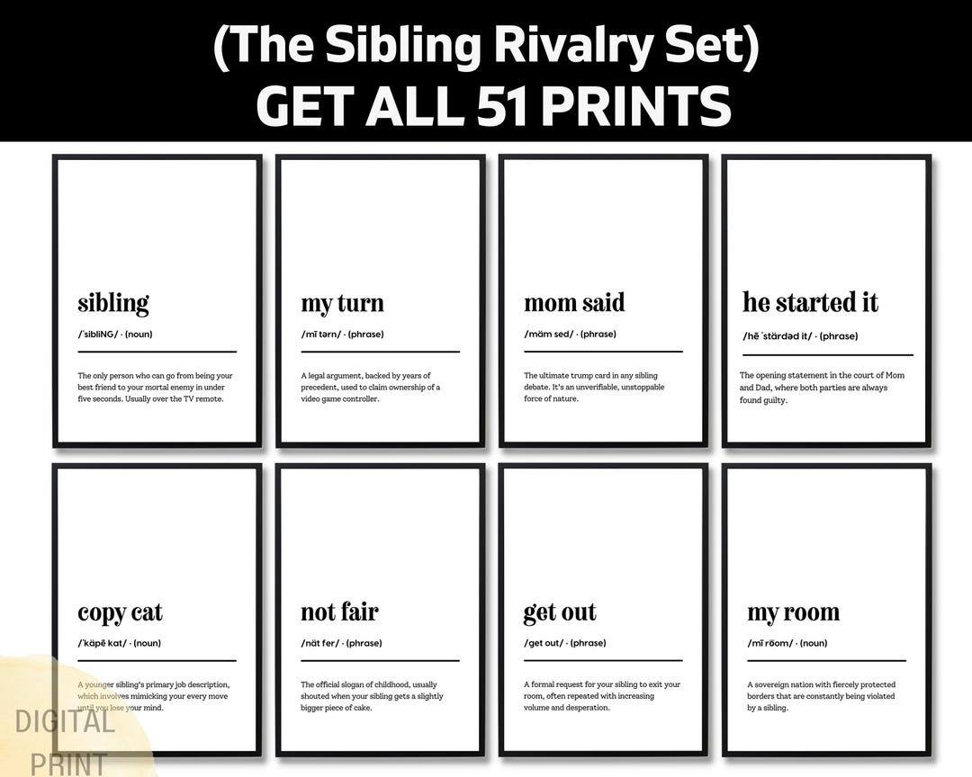 Sibling Rivalry Funny Definition Print, Gift for Brother From Sister ...