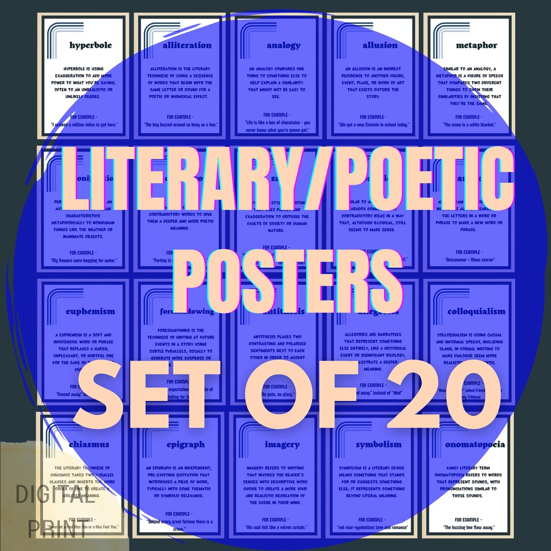 Middle School, High School Decor, Bundle of 20, Literature Techniques ...