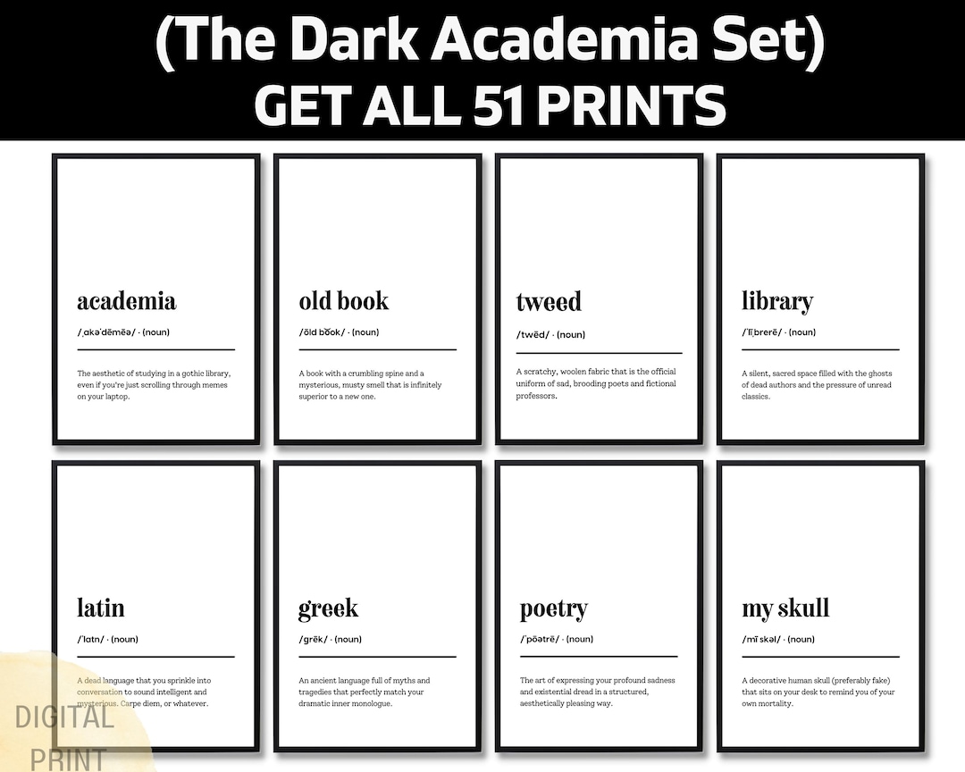 Funny Dark Academia Definition Print, Moody Academia Wall Art, Humorous ...