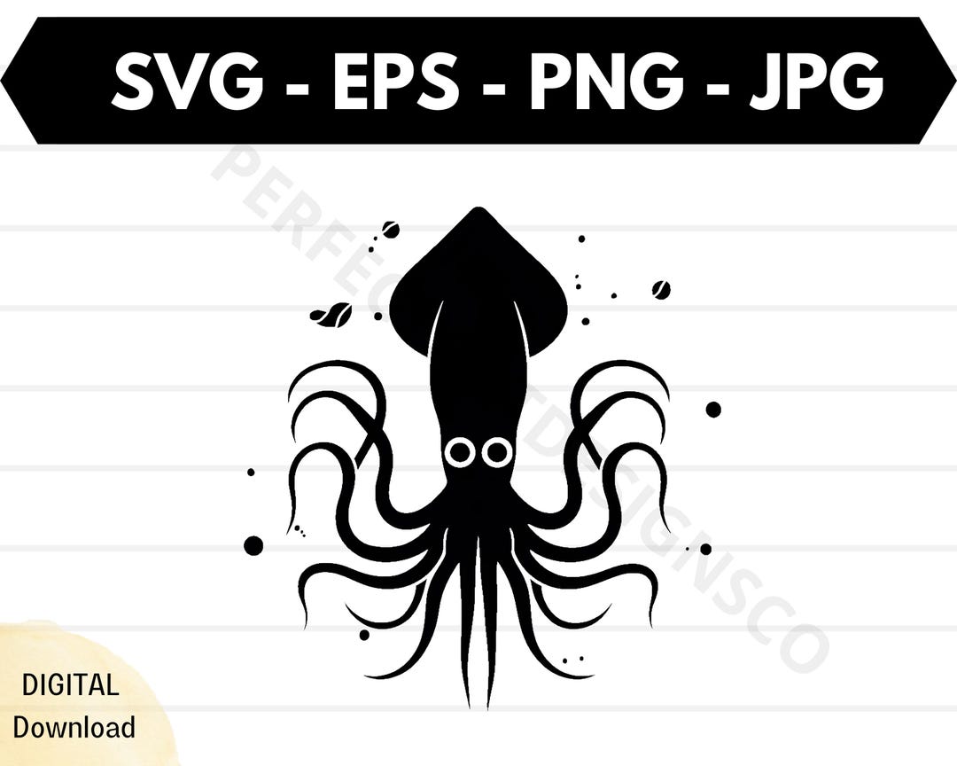 Squid Silhouette Svg File, Squid Cutting Svg File for Cricut, Squid ...