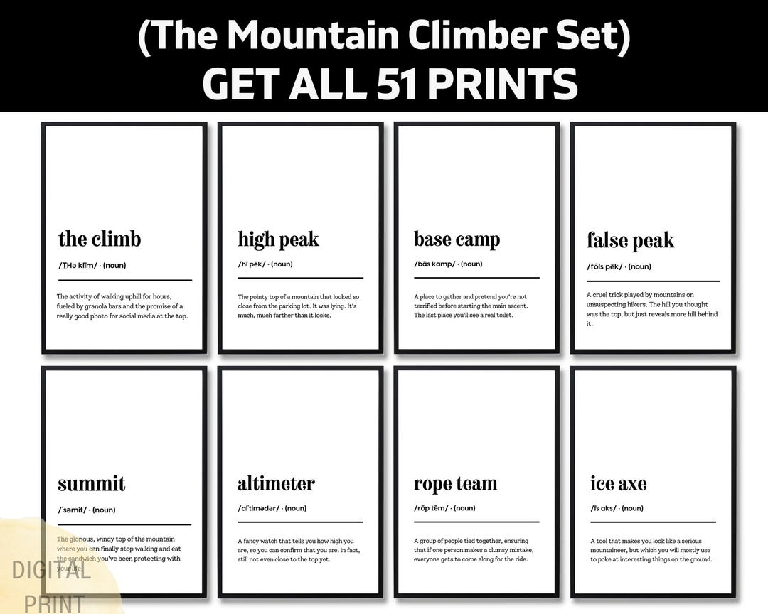 Humorous Mountain Climber Definition, Funny Hiker Gift, Adventure Wall ...