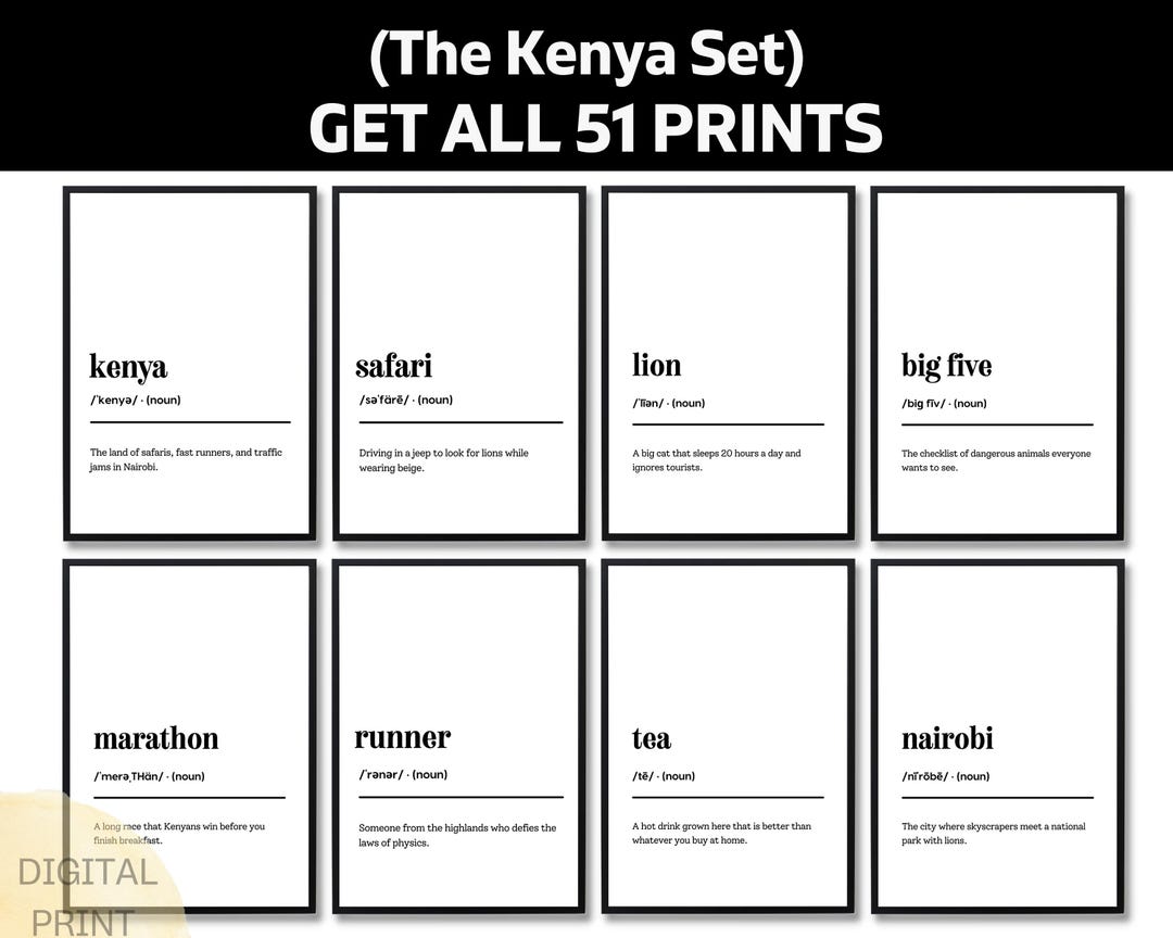 Funny Kenyan Definition Print Set, Kenya Humor Wall Art, Nairobi Comedy ...
